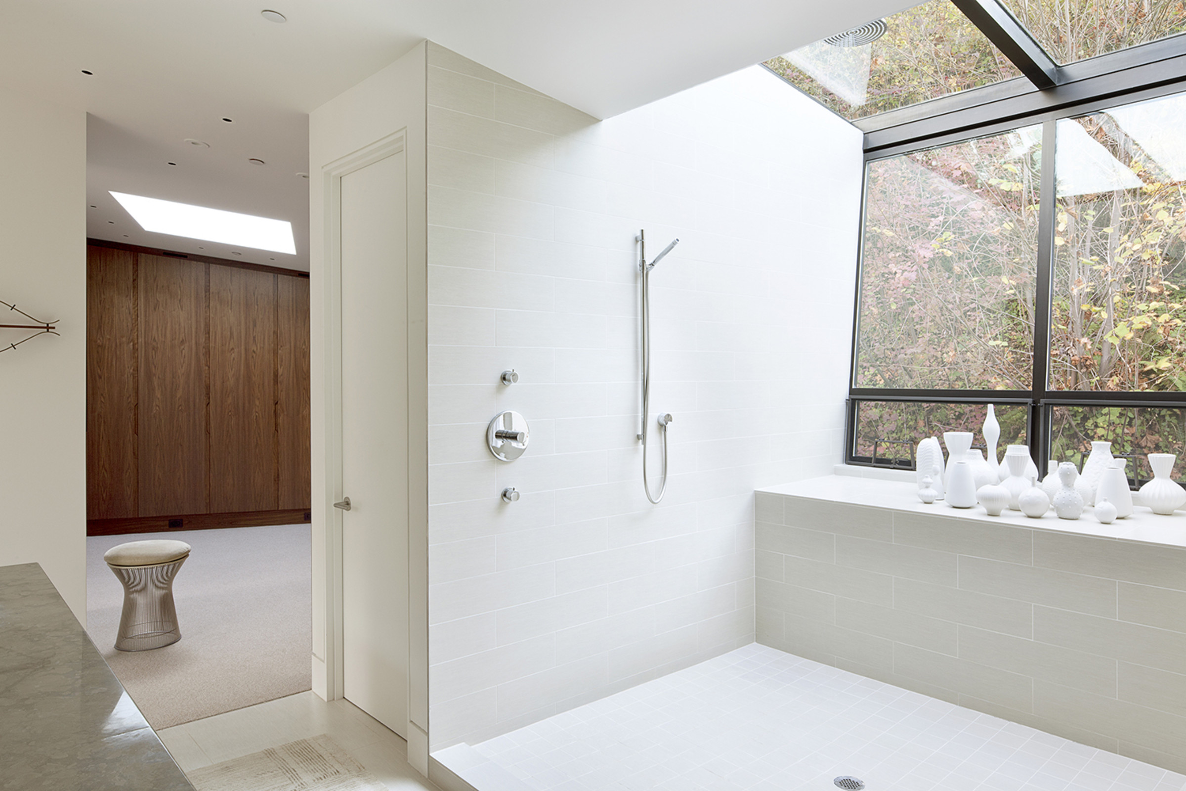 Contemporary bath and shower with an amazing view of the outdoors in ...